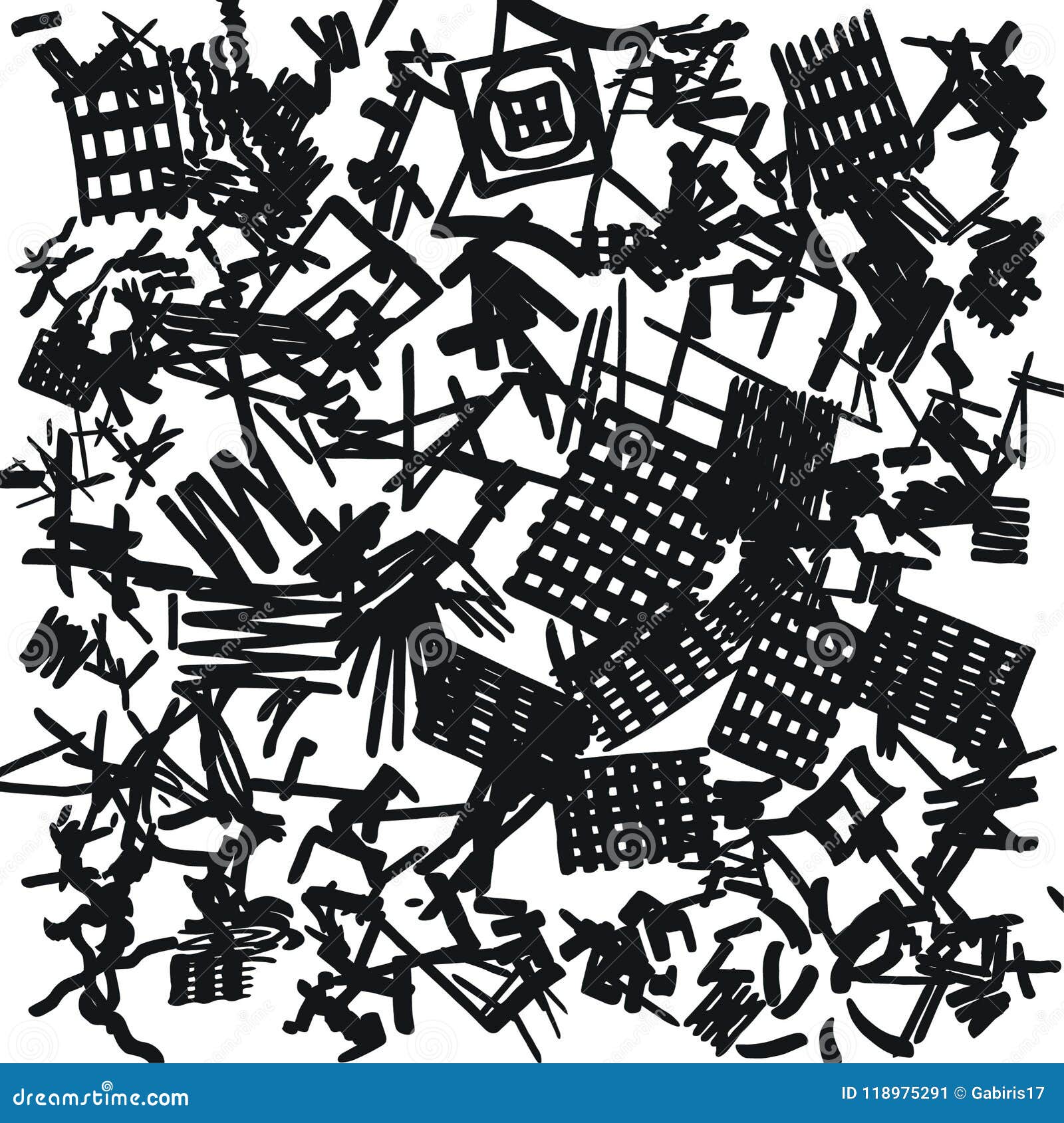 Freehand Thick Marker Lines Based Abstract Texture, in Black and White ...