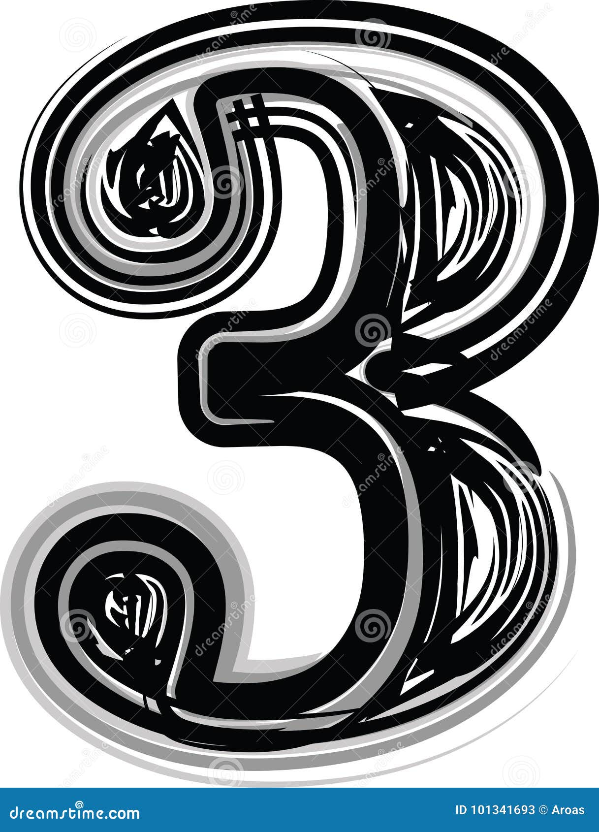 Freehand Typography Number 3 Stock Vector - Illustration of element ...