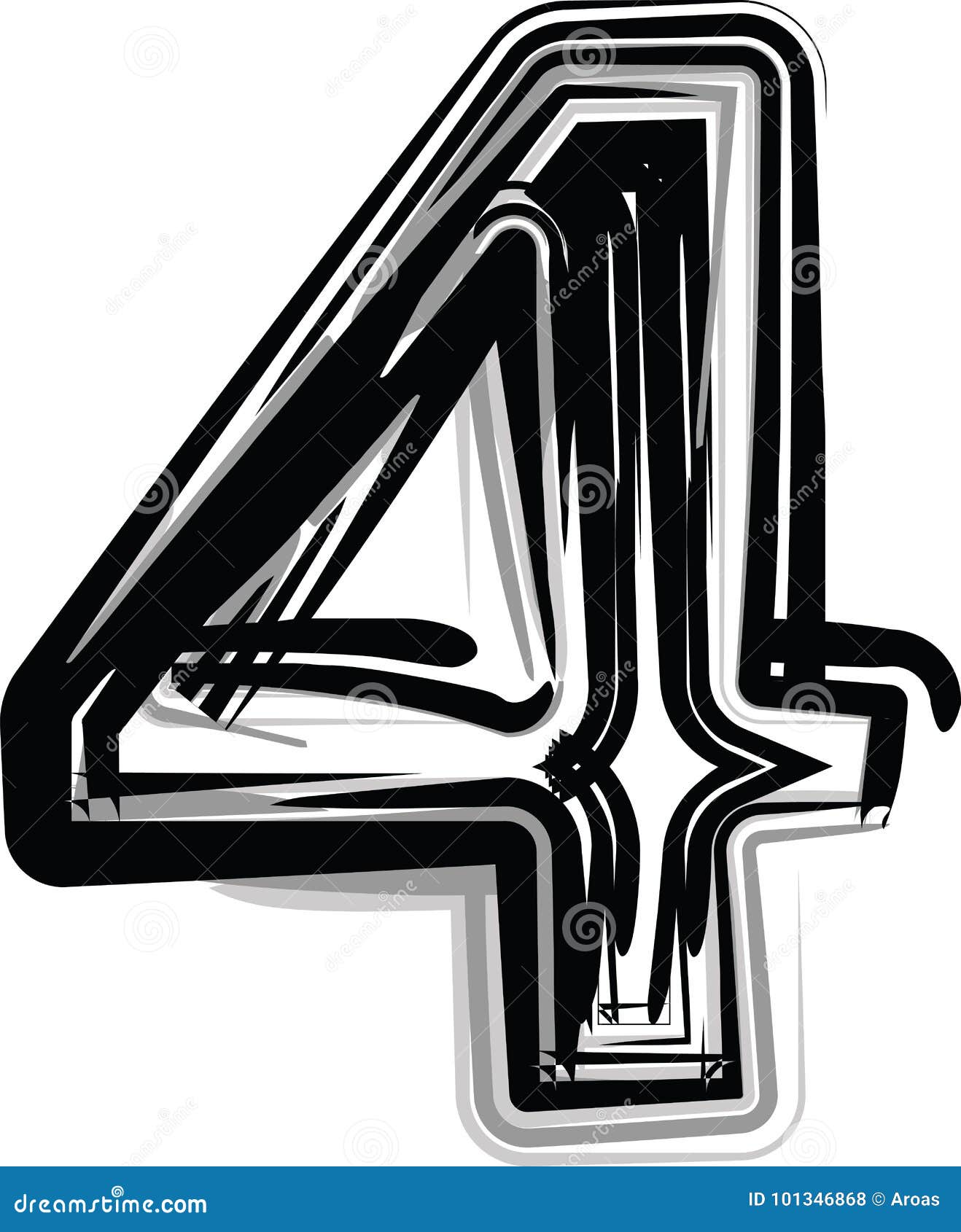 Freehand Typography Number 4 Stock Vector - Illustration of calligraphy ...