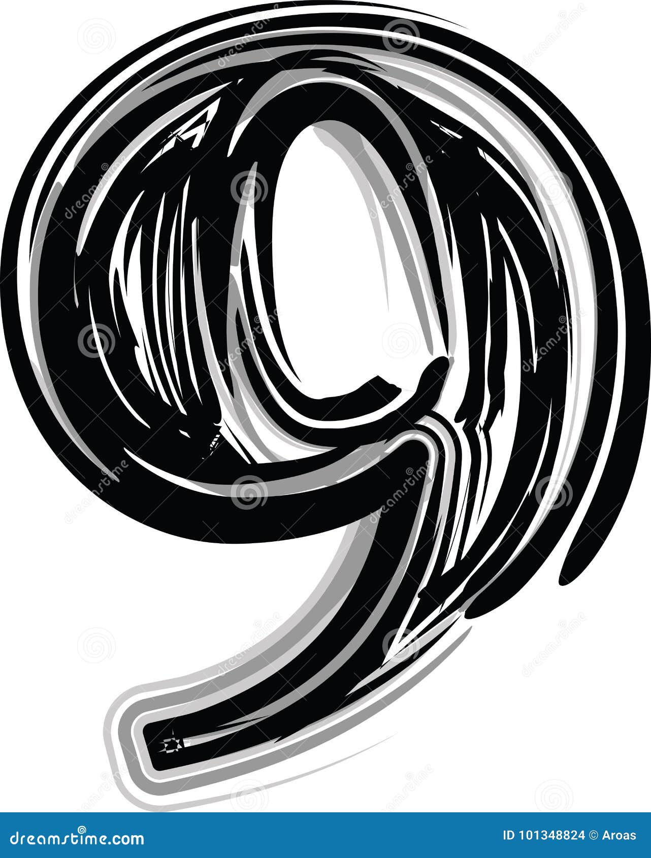 Freehand Typography Number 9 Stock Vector - Illustration of freehand ...