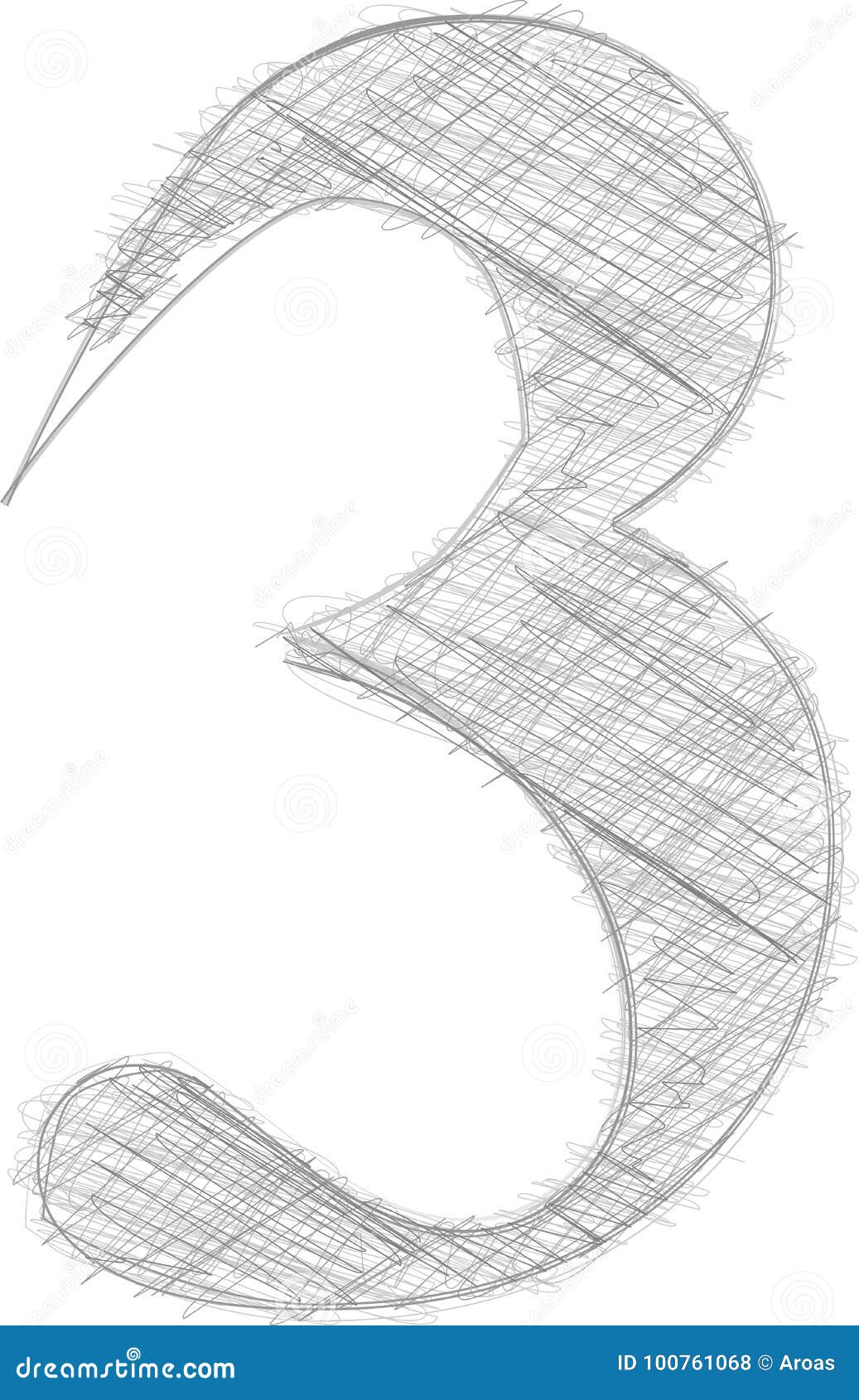 Freehand Typography Number 3 Stock Vector - Illustration of rough ...