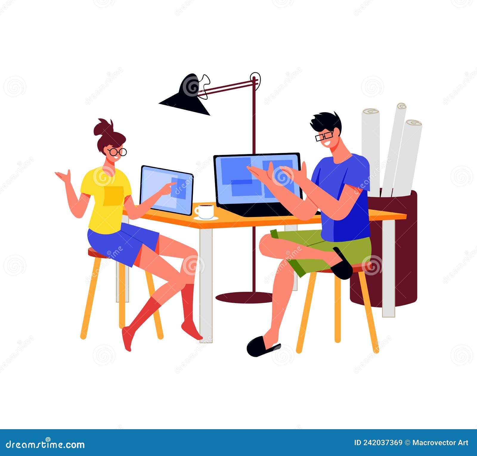 Freelance Architects Couple Composition Stock Vector - Illustration of ...