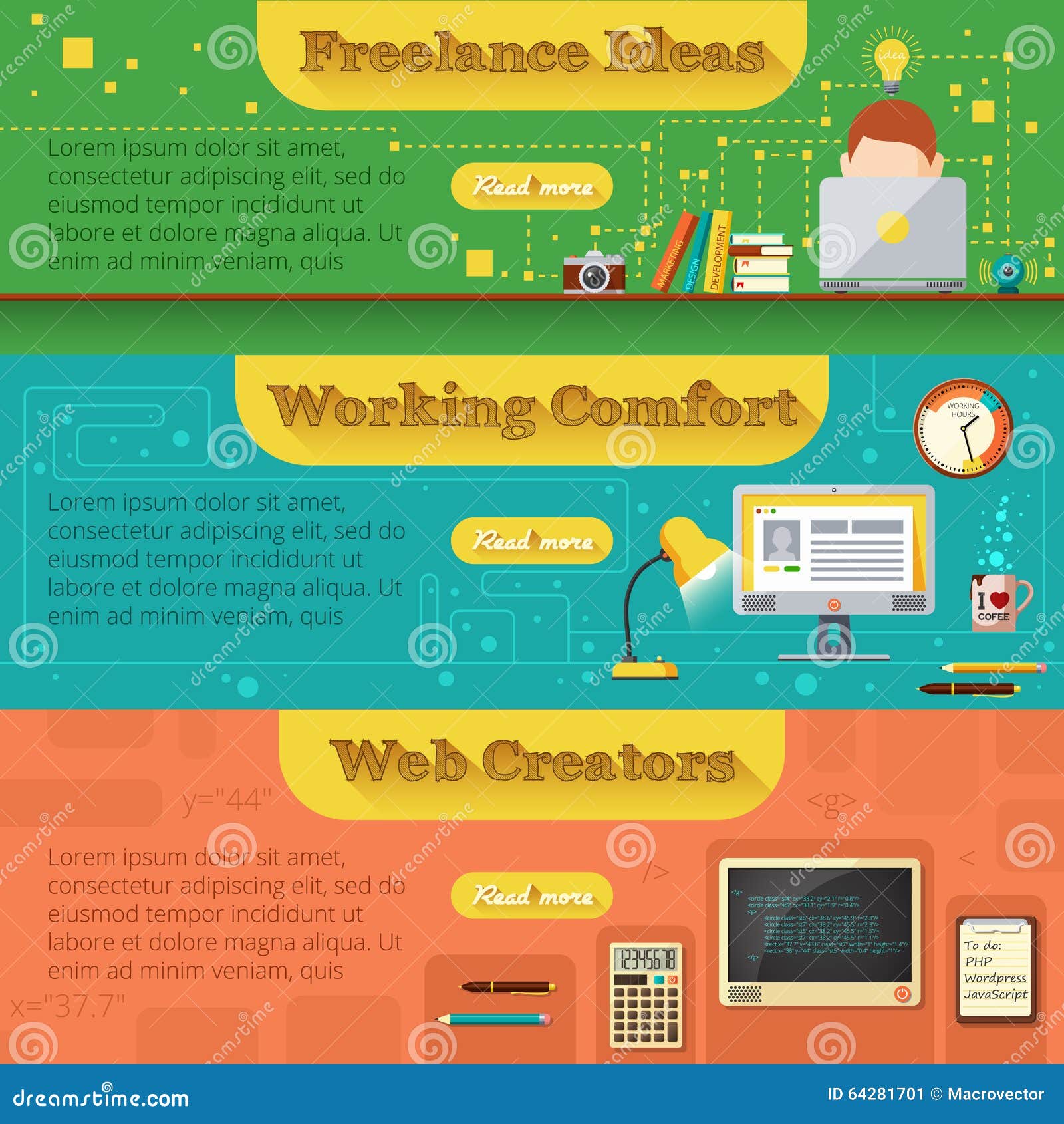 Freelance banner set stock vector. Illustration of abstract - 64281701