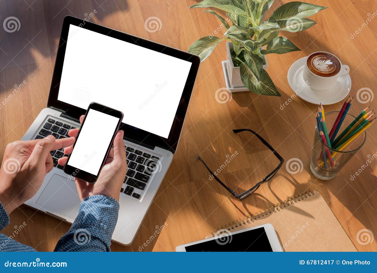 Freelance Desktop with Accessories Stock Image - Image of headphones ...