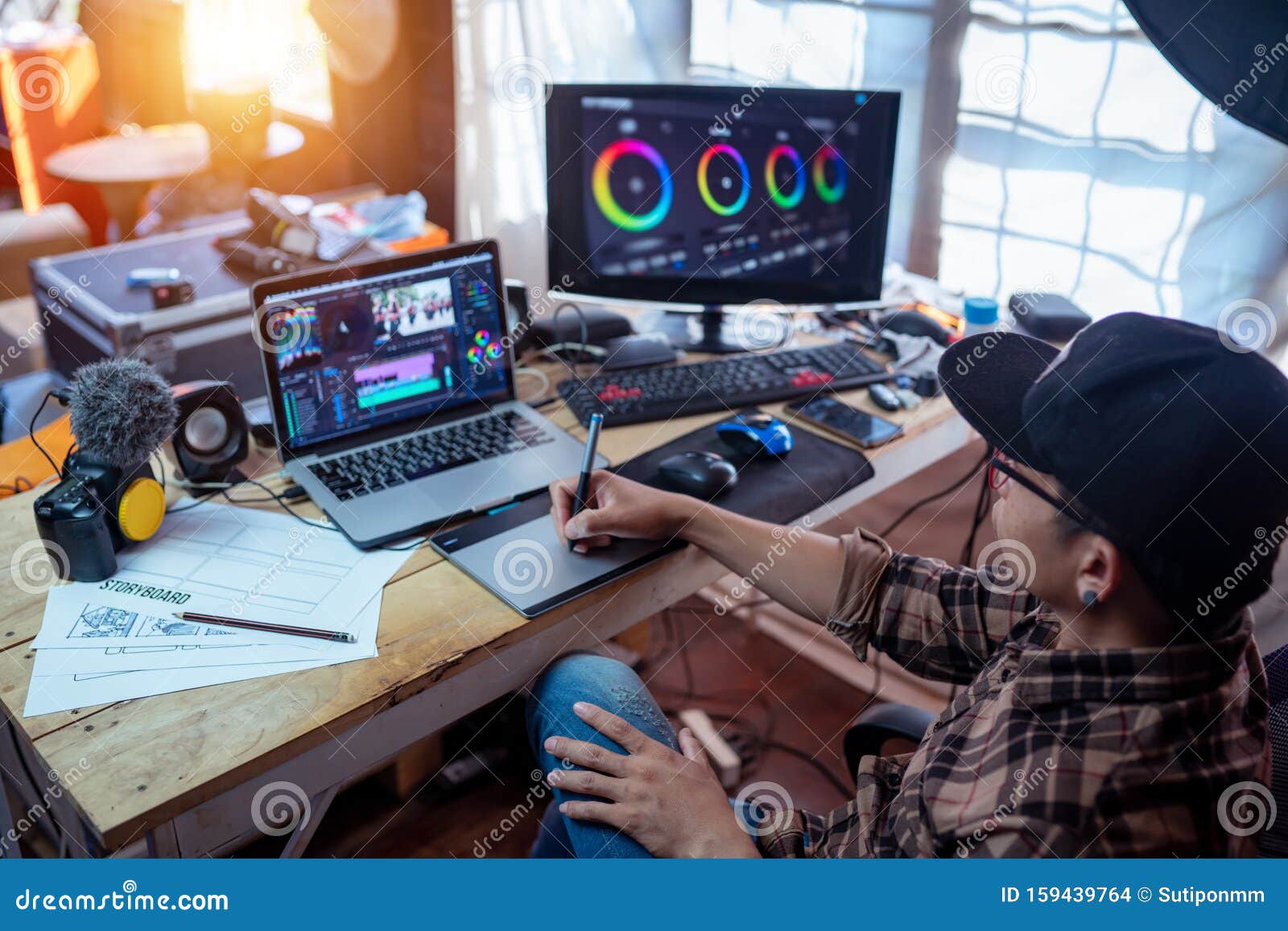 The Freelance Editor Working in the House Studio Stock Photo - Image of ...