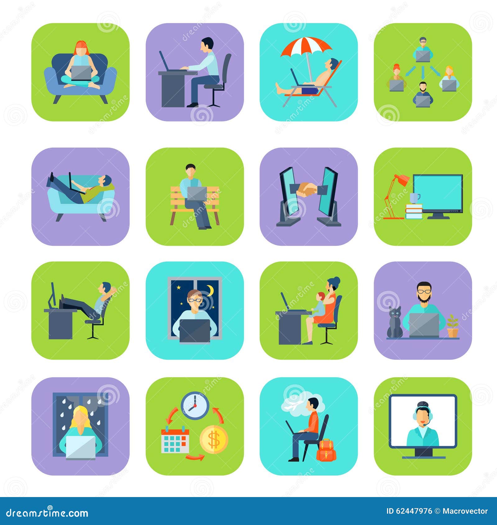 Freelance Flat Color Icon Set Stock Vector - Illustration of data, blog ...