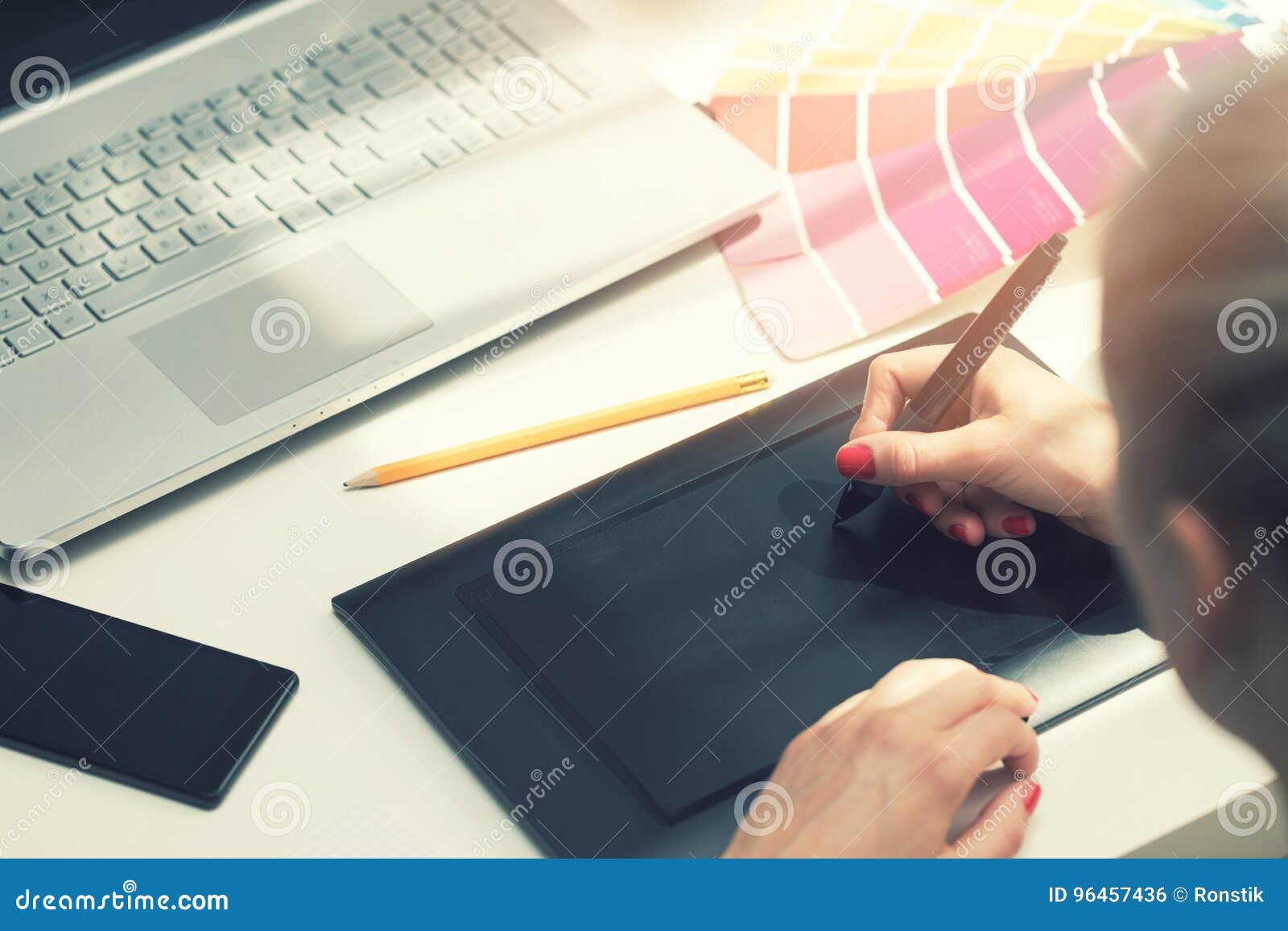 Freelance Graphic Designer Using Digital Drawing Tablet Stock Photo ...