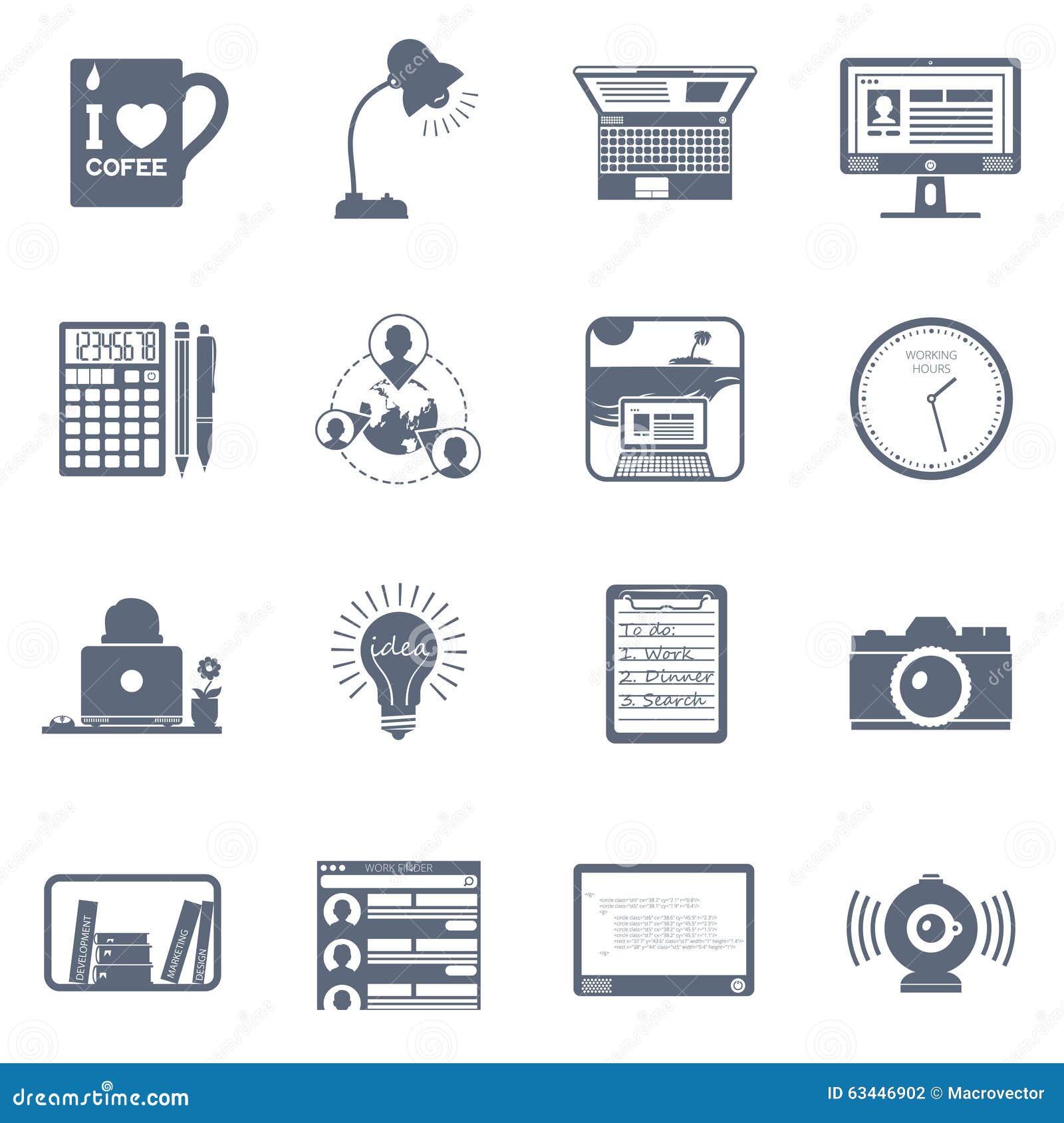 Freelance icon set stock vector. Illustration of business - 63446902