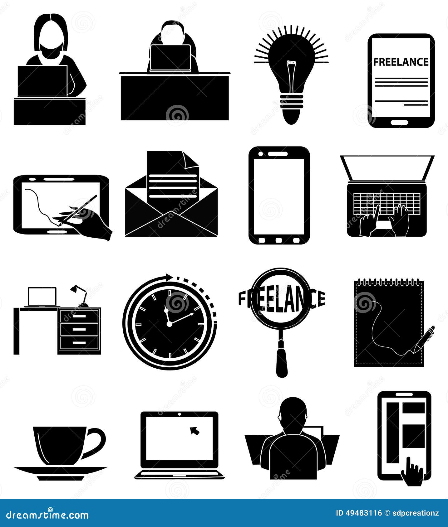 Freelance icons set stock vector. Illustration of pencil - 49483116