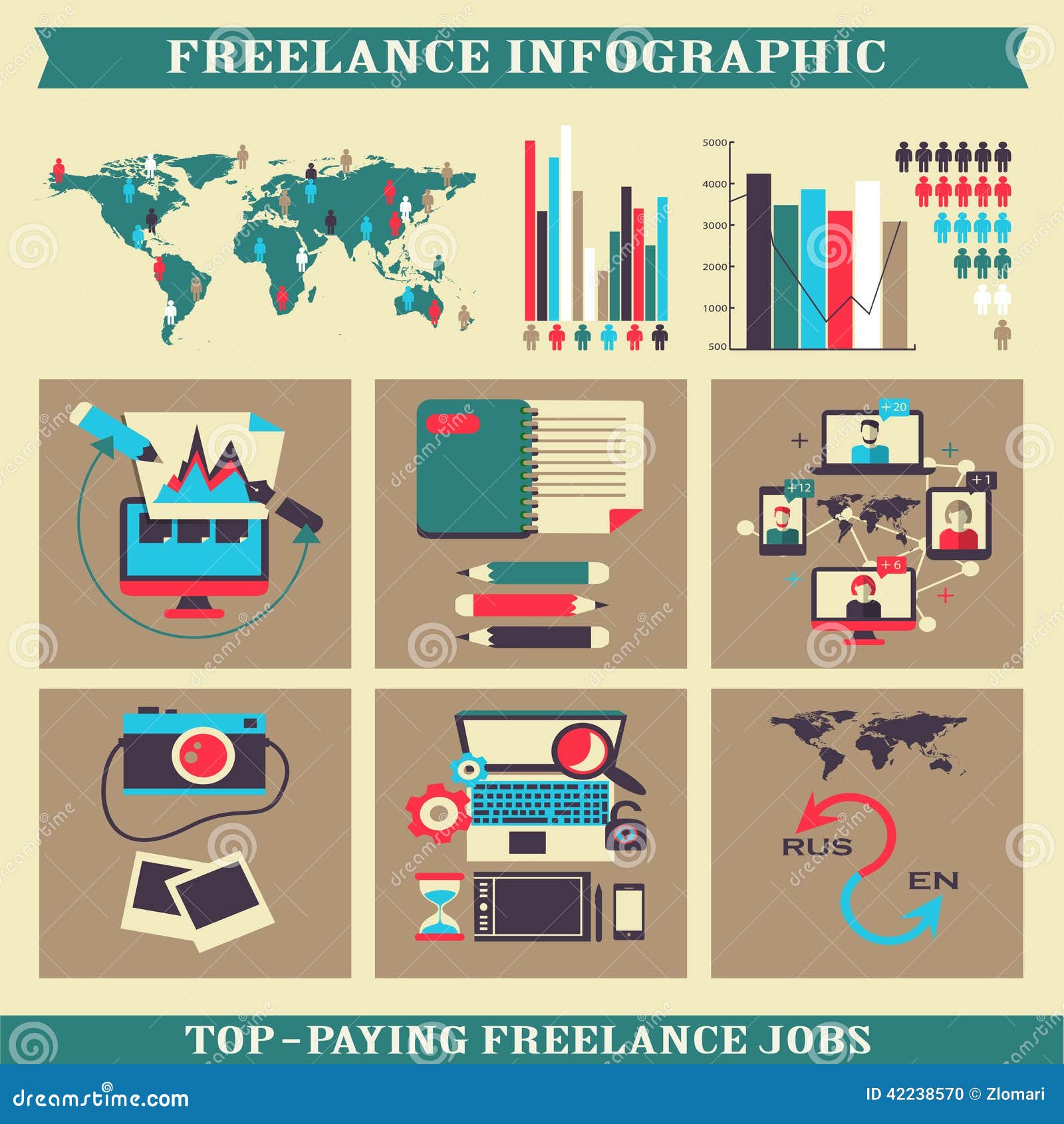 Freelance infographic. stock vector. Illustration of notebook - 42238570