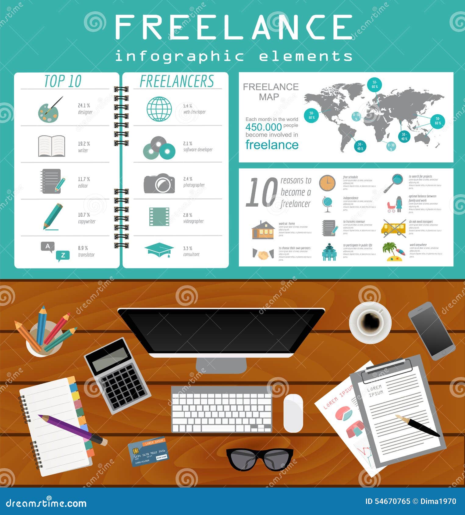 Freelance Infographic Template. Set Elements for Creating You Ow Stock Vector - Illustration of ...