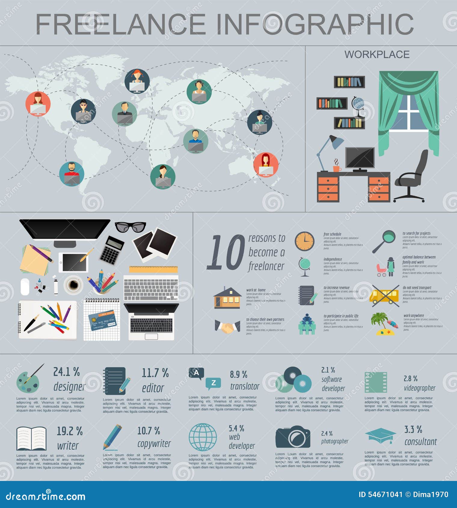 Freelance Infographic Template. Set Elements for Creating You Ow Stock ...