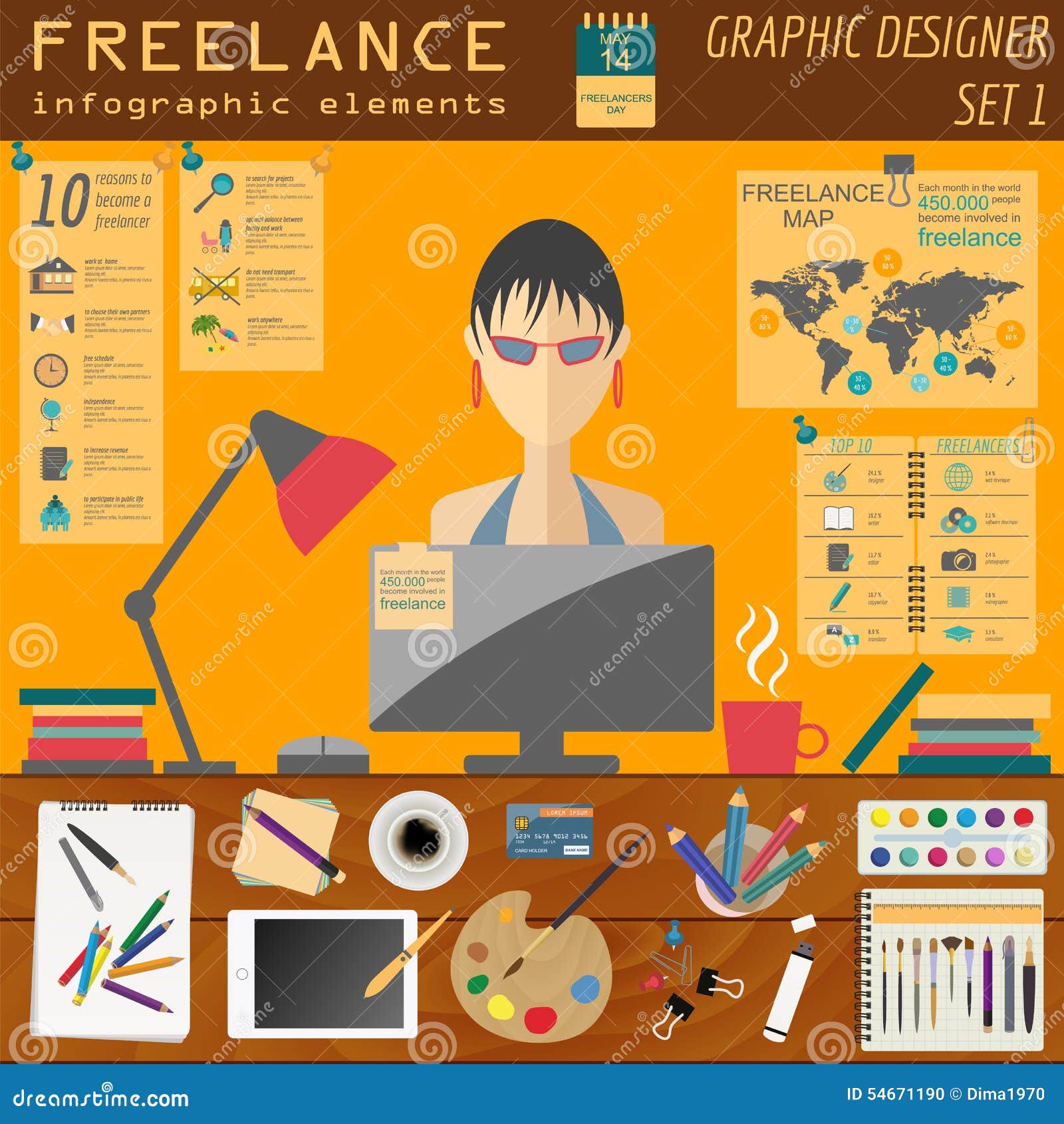 Freelance Infographic Template. Set Elements for Creating You Ow Stock ...