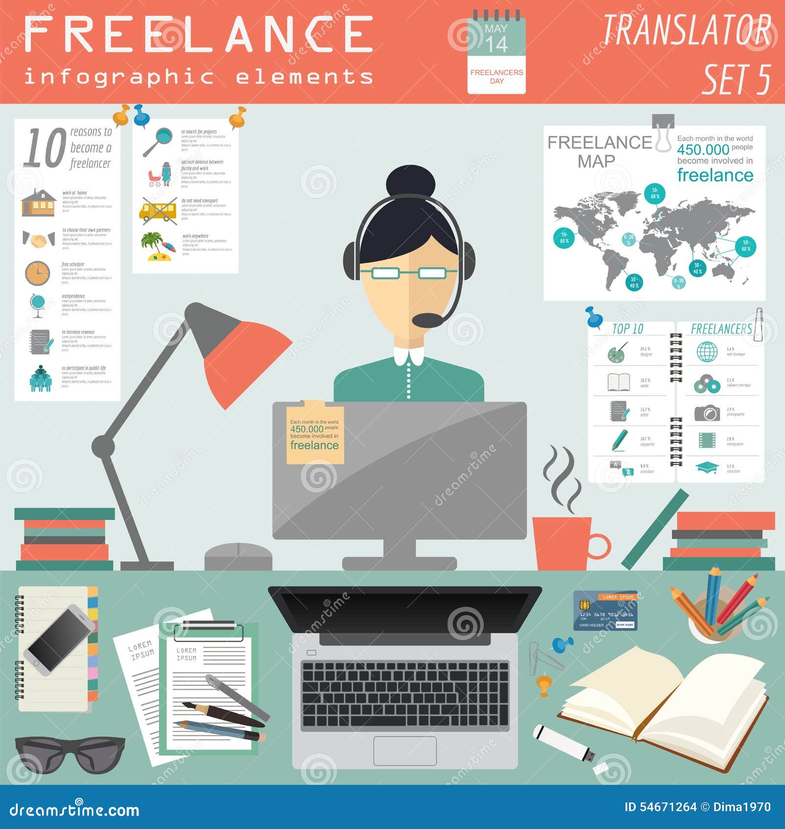 Freelance Infographic Template. Set Elements for Creating You Ow Stock ...