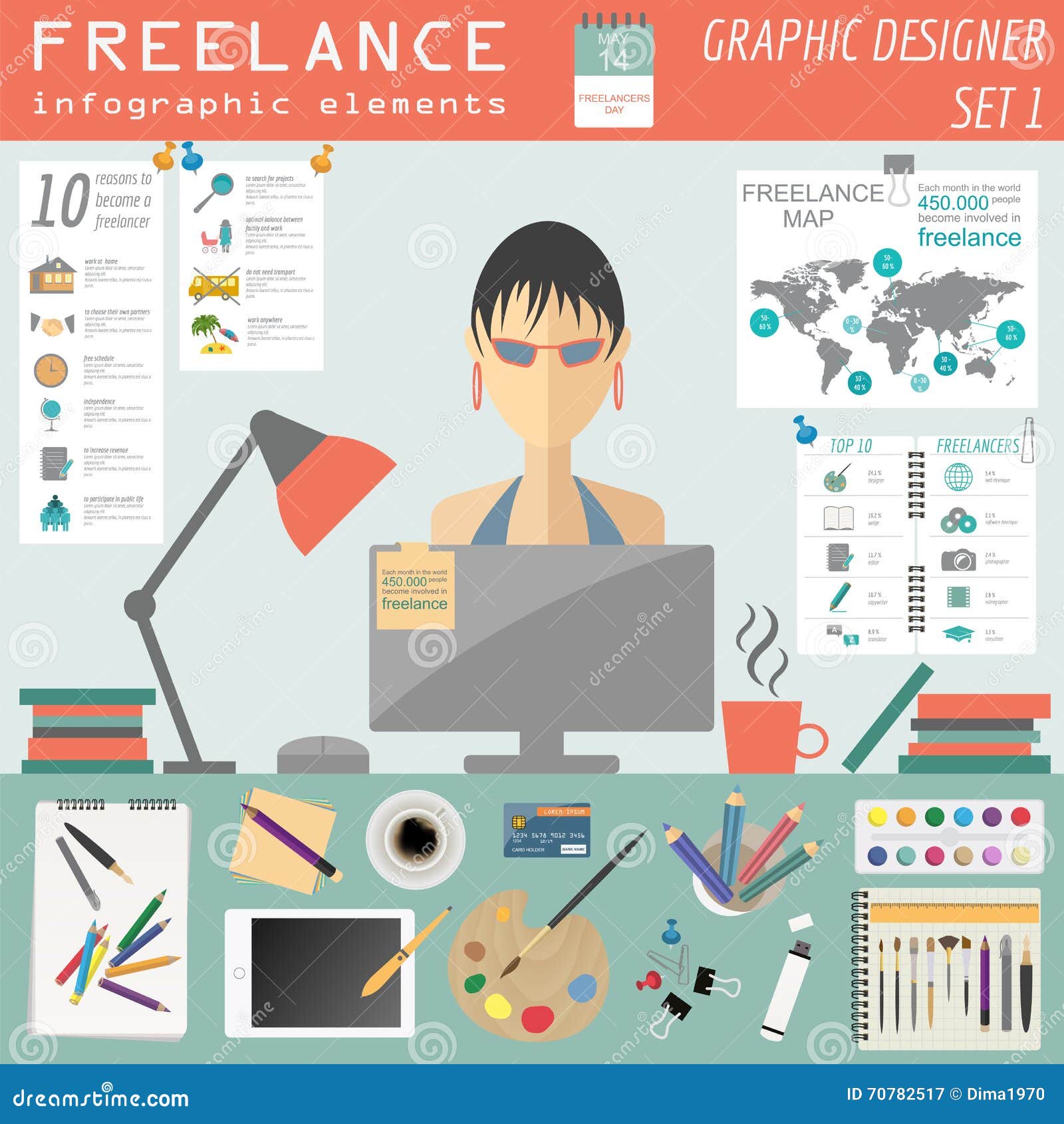 Freelance Infographic Template. Set Elements Stock Vector ...