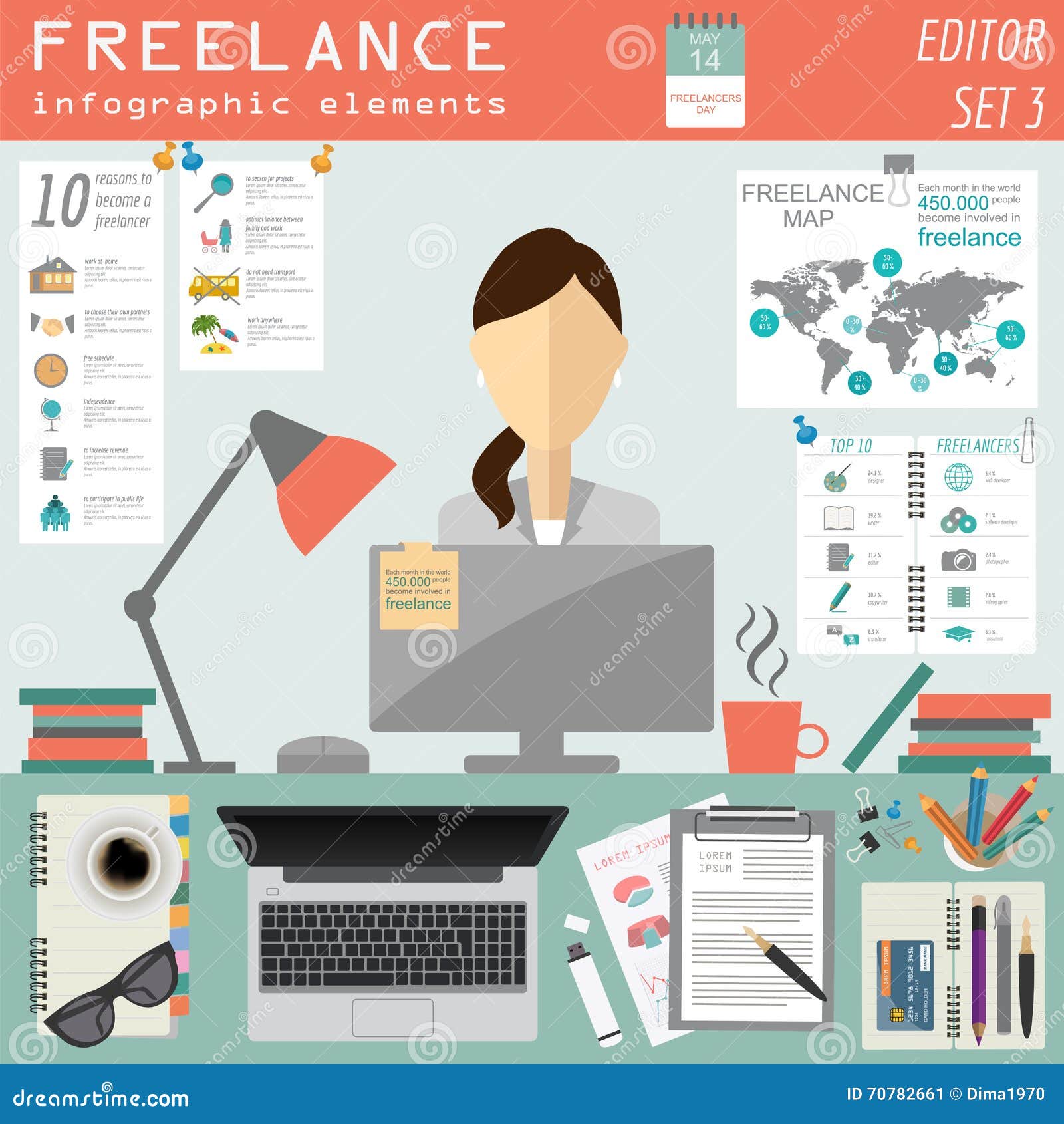 Freelance Infographic Template. Set Elements Stock Vector ...