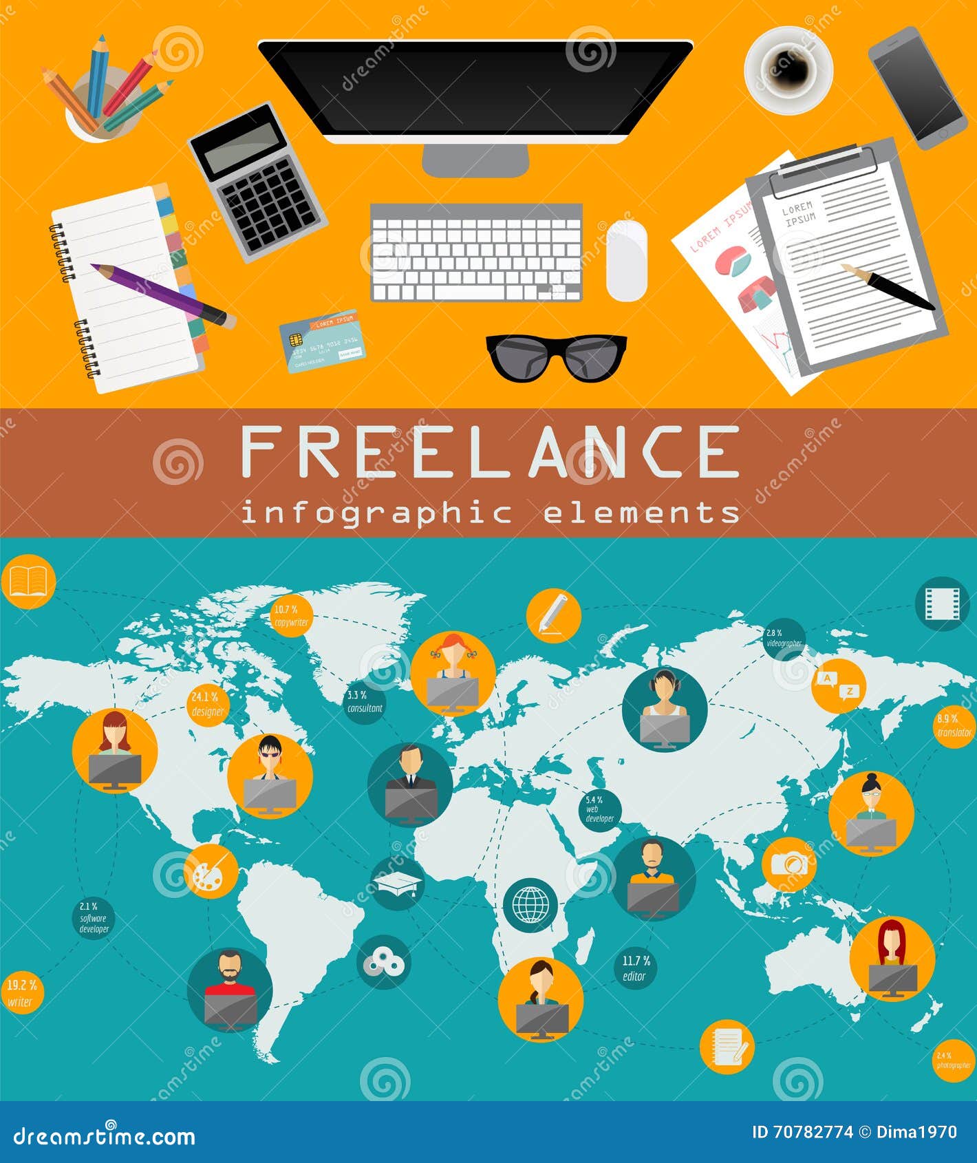 Freelance Infographic Template. Set Elements Stock Vector ...