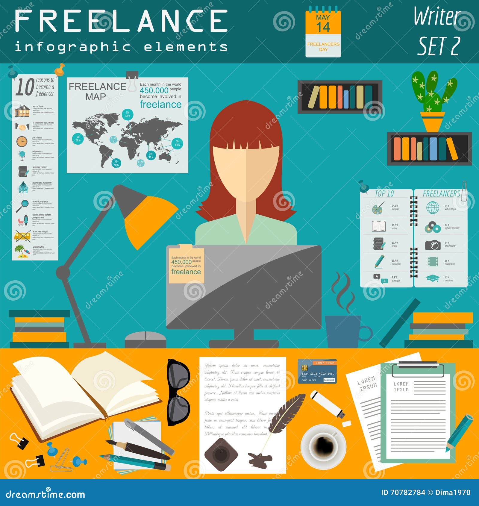 Freelance Infographic Template. Set Elements Stock Vector ...