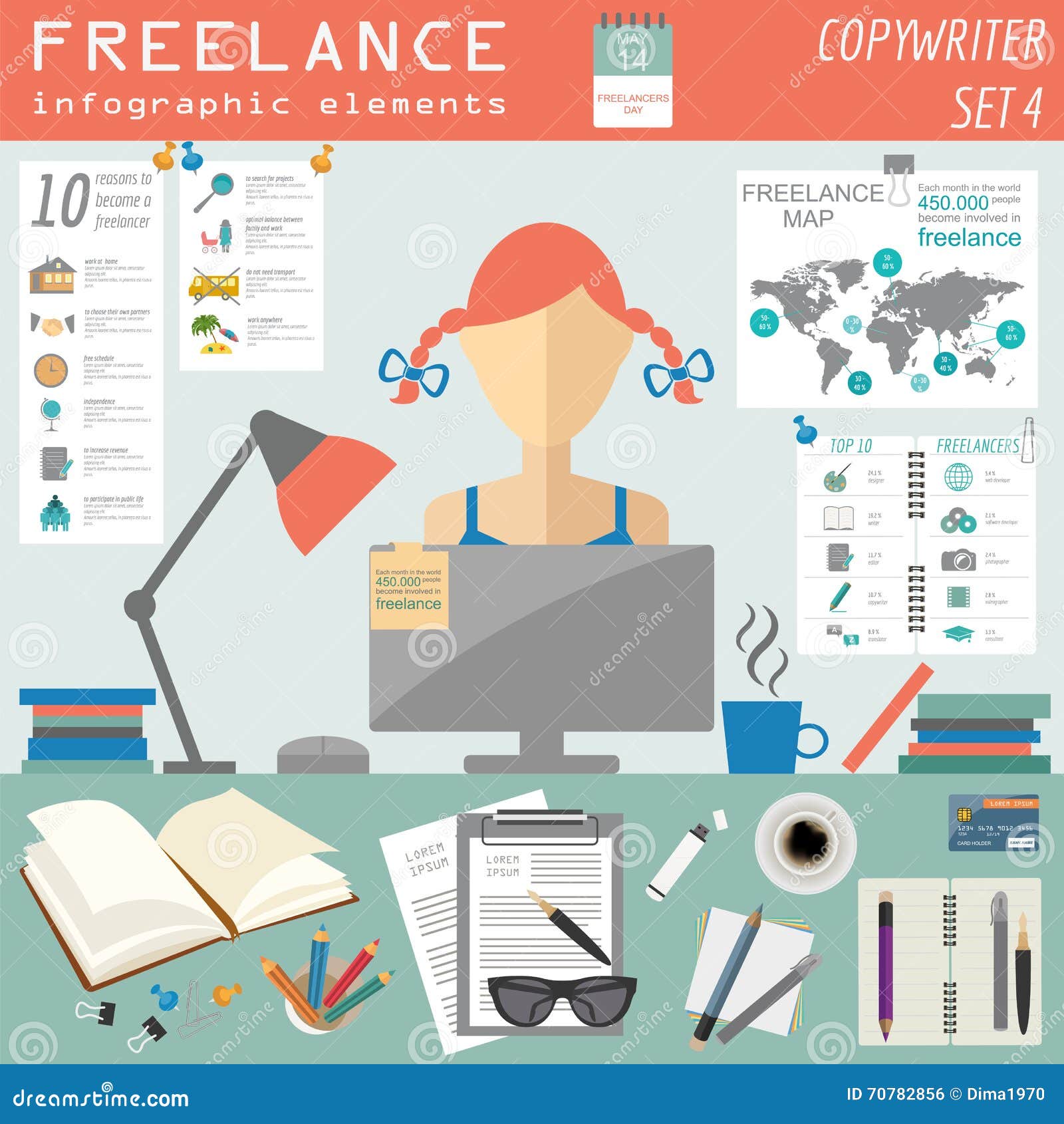 Freelance Infographic Template. Set Elements Stock Vector ...