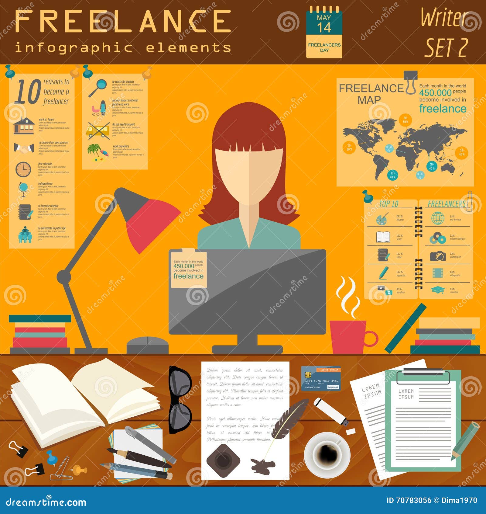 Freelance Infographic Template. Set Elements Stock Vector ...