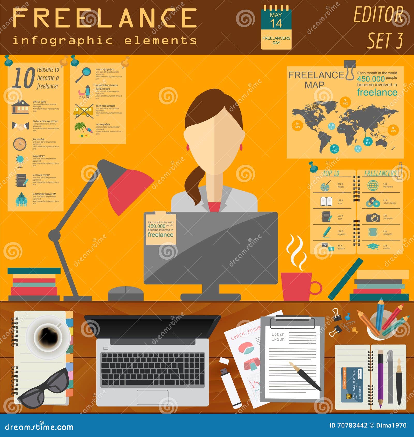 Freelance Infographic Template. Set Elements Stock Vector ...