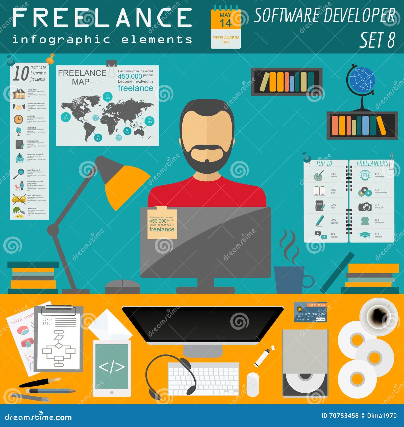 Freelance Infographic Template. Set Elements Stock Vector ...