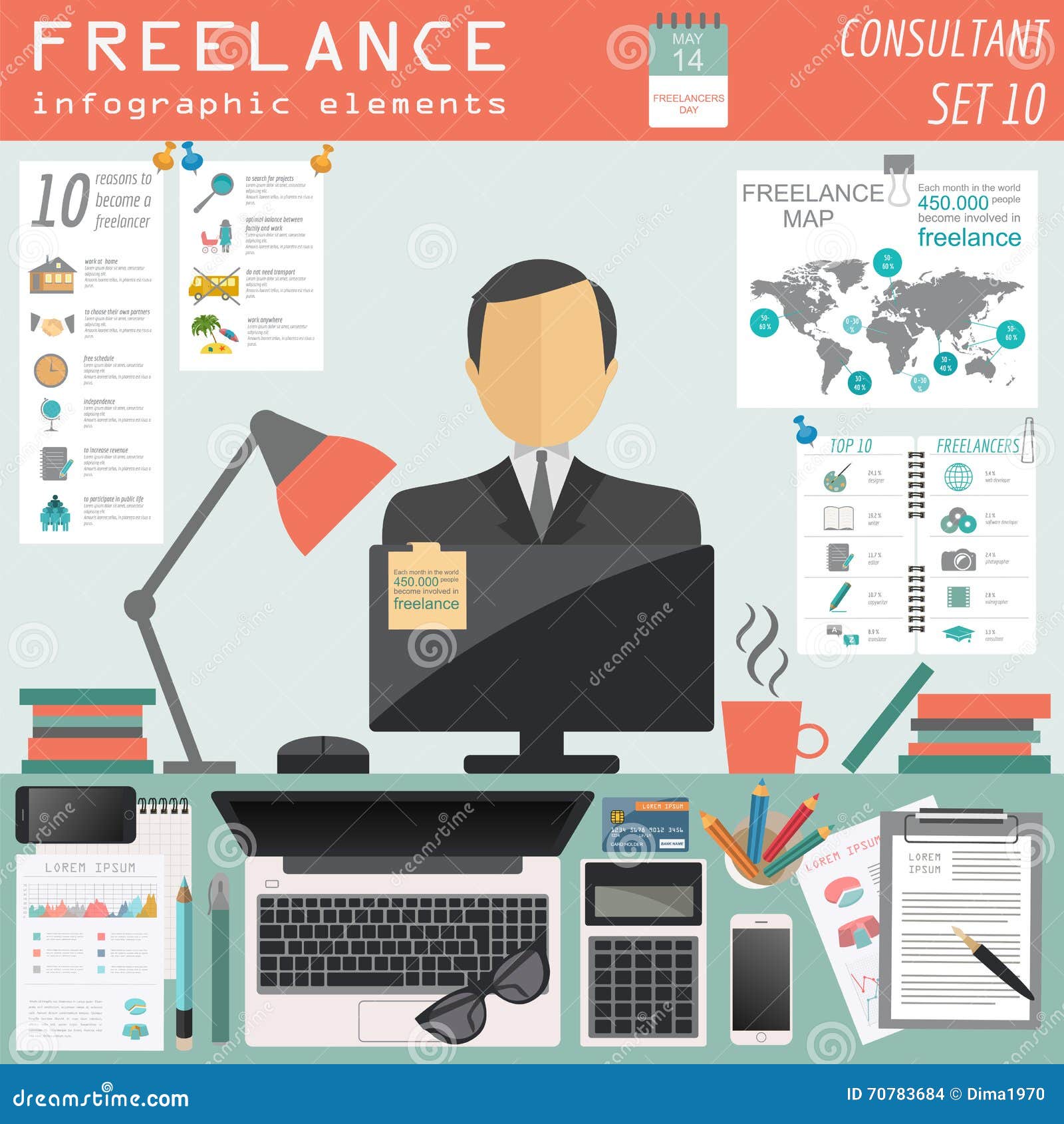 Freelance Infographic Template. Set Elements Stock Vector ...