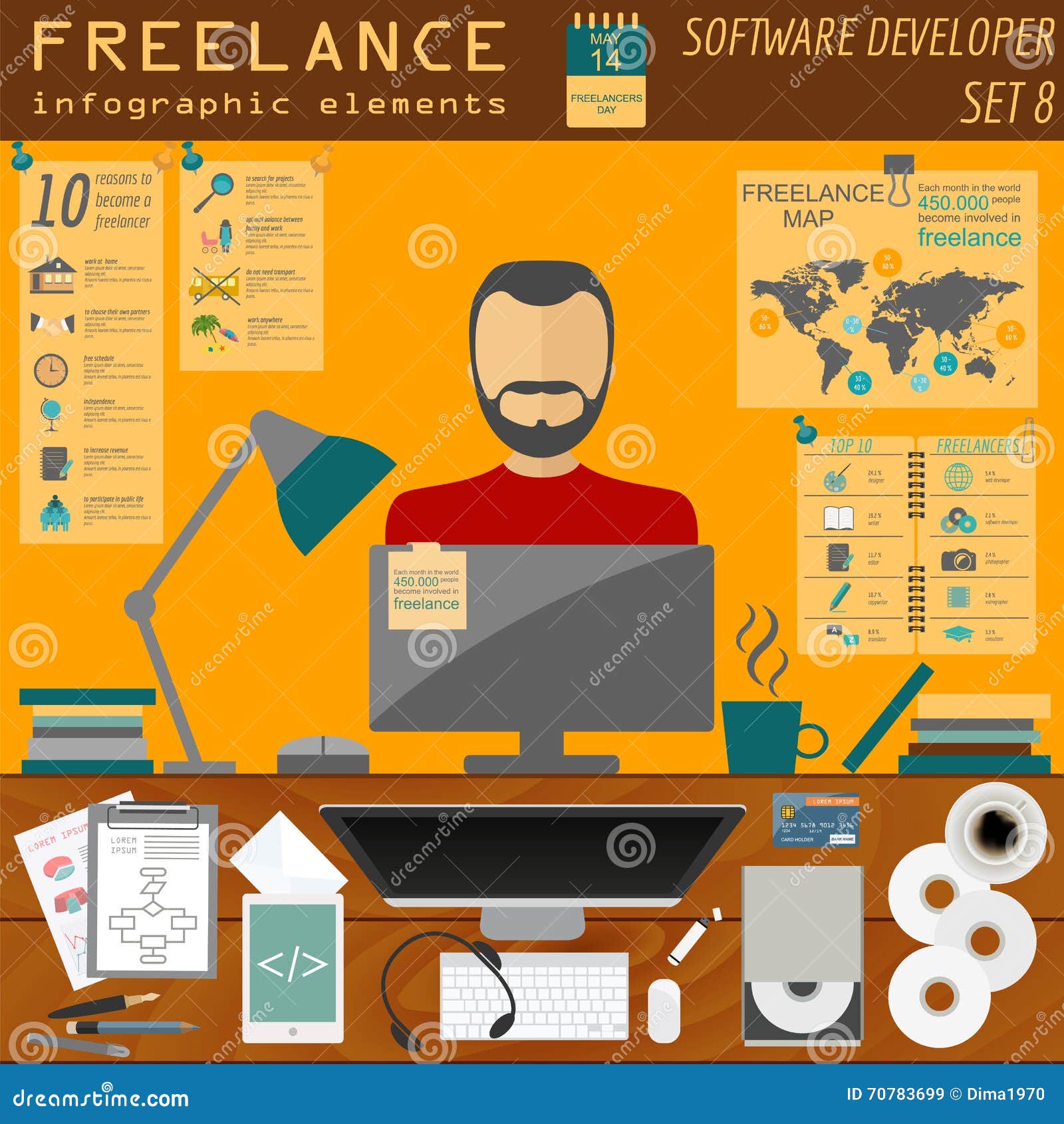 Freelance Infographic Template. Set Elements Stock Vector ...