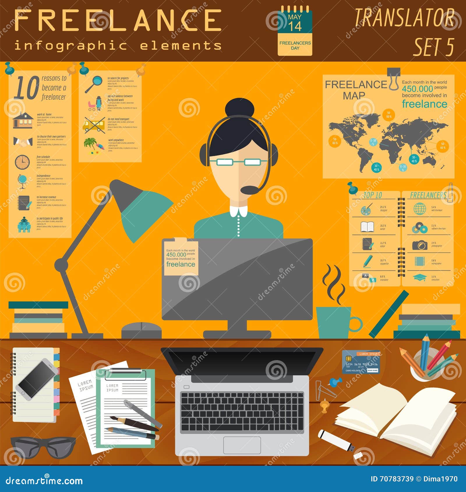 Freelance Infographic Template. Set Elements Stock Vector ...