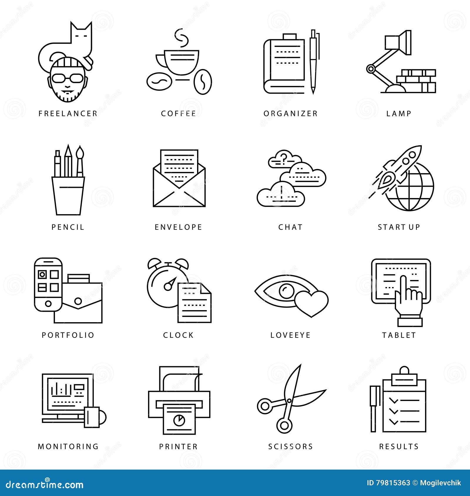 Freelance Monochrome Icon Set Stock Vector - Illustration of element ...