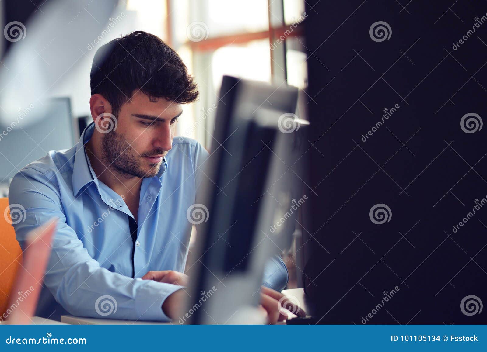 Freelance Programmer Working in Startup Office Stock Photo - Image of ...
