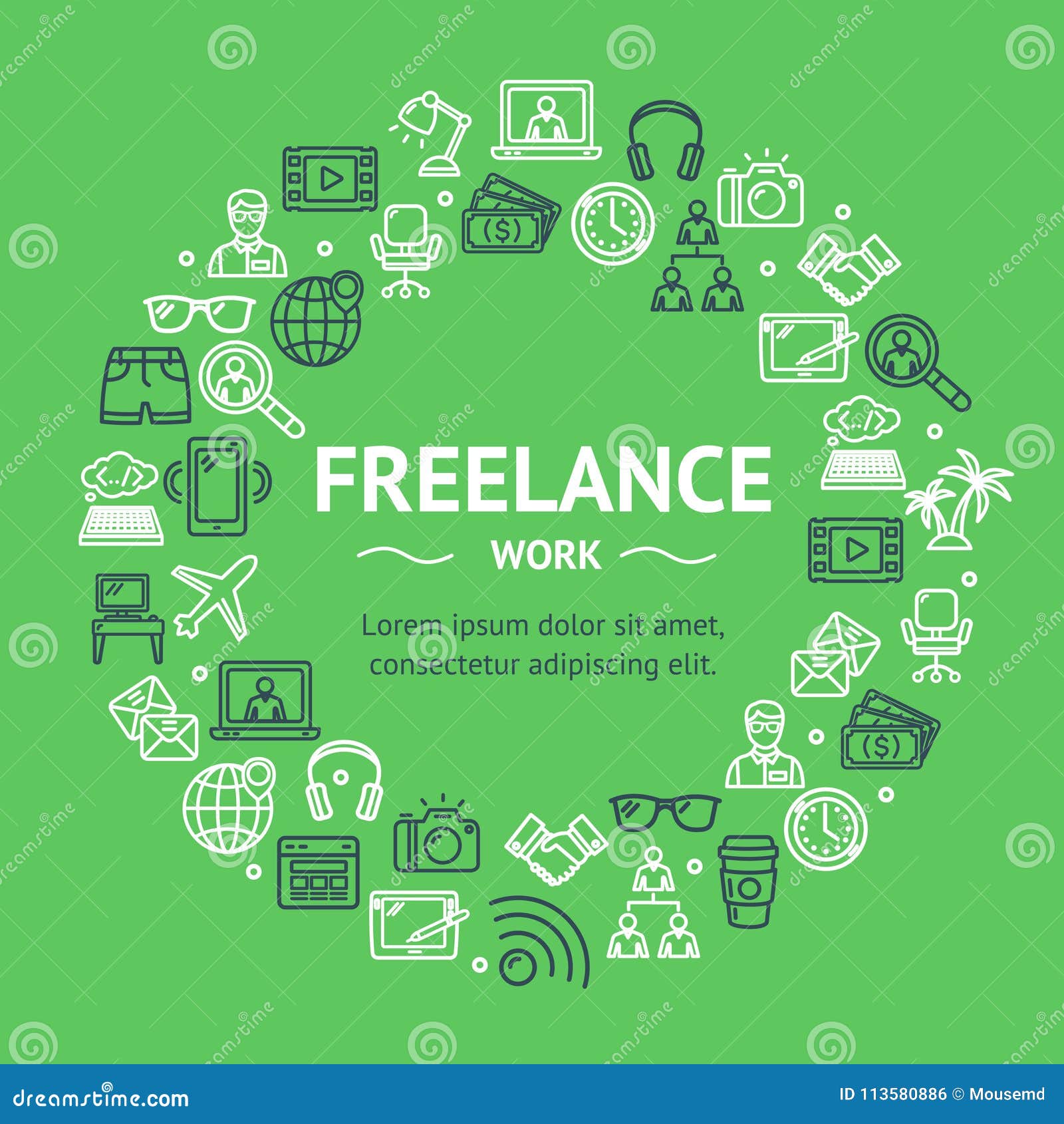 Freelance Signs Round Design Template Line Icon Concept. Vector Stock ...