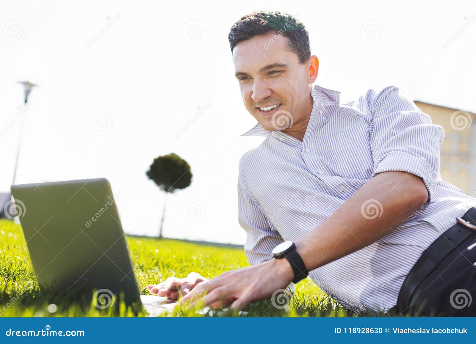 Freelance Worker Completing His Tasks Outside Stock Photo - Image of ...