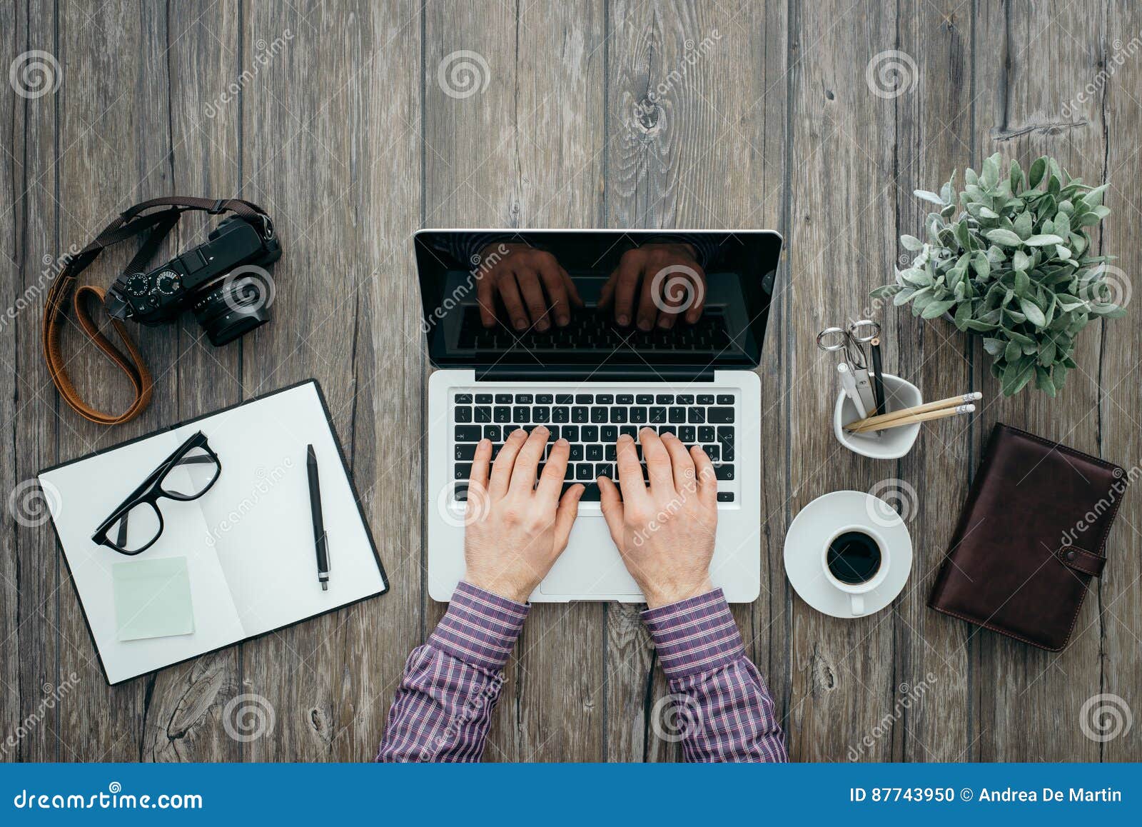 Freelance working at desk stock photo. Image of notebook - 87743950