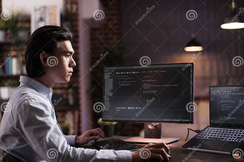 Freelancer Engineer Coding Firewall Program Stock Image Image Of