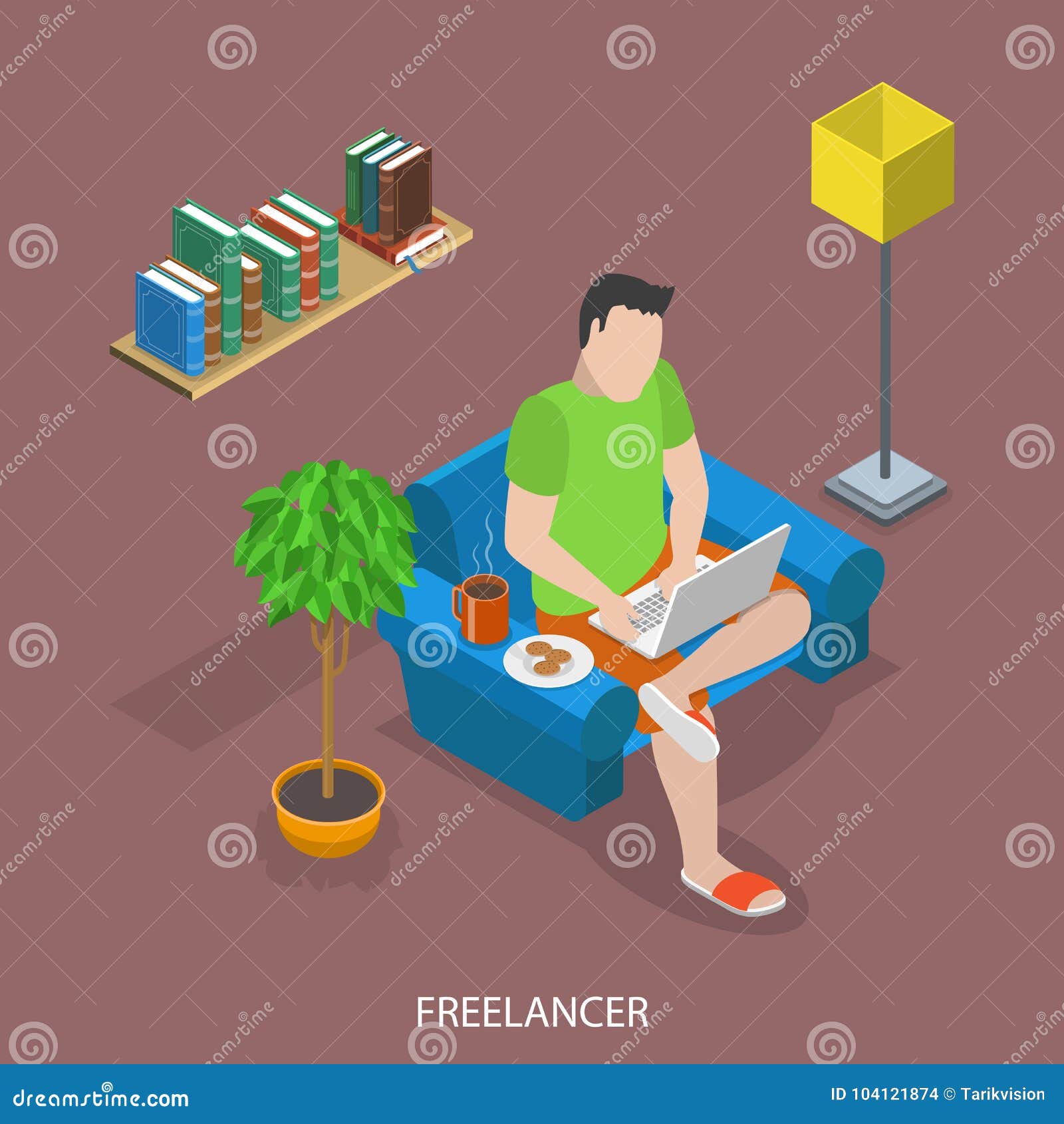 Freelancer Flat Isometric Vector Concept Stock Vector - Illustration of ...