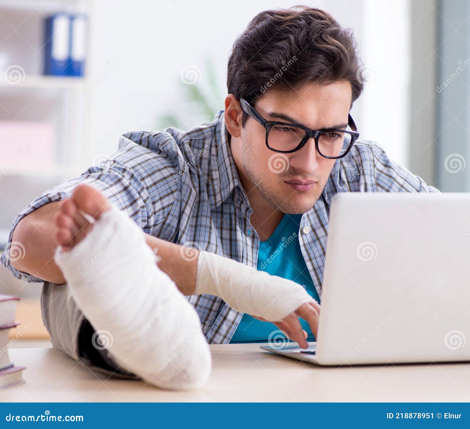 Freelancer with Foot Injury Working from Home Stock Image - Image of ...