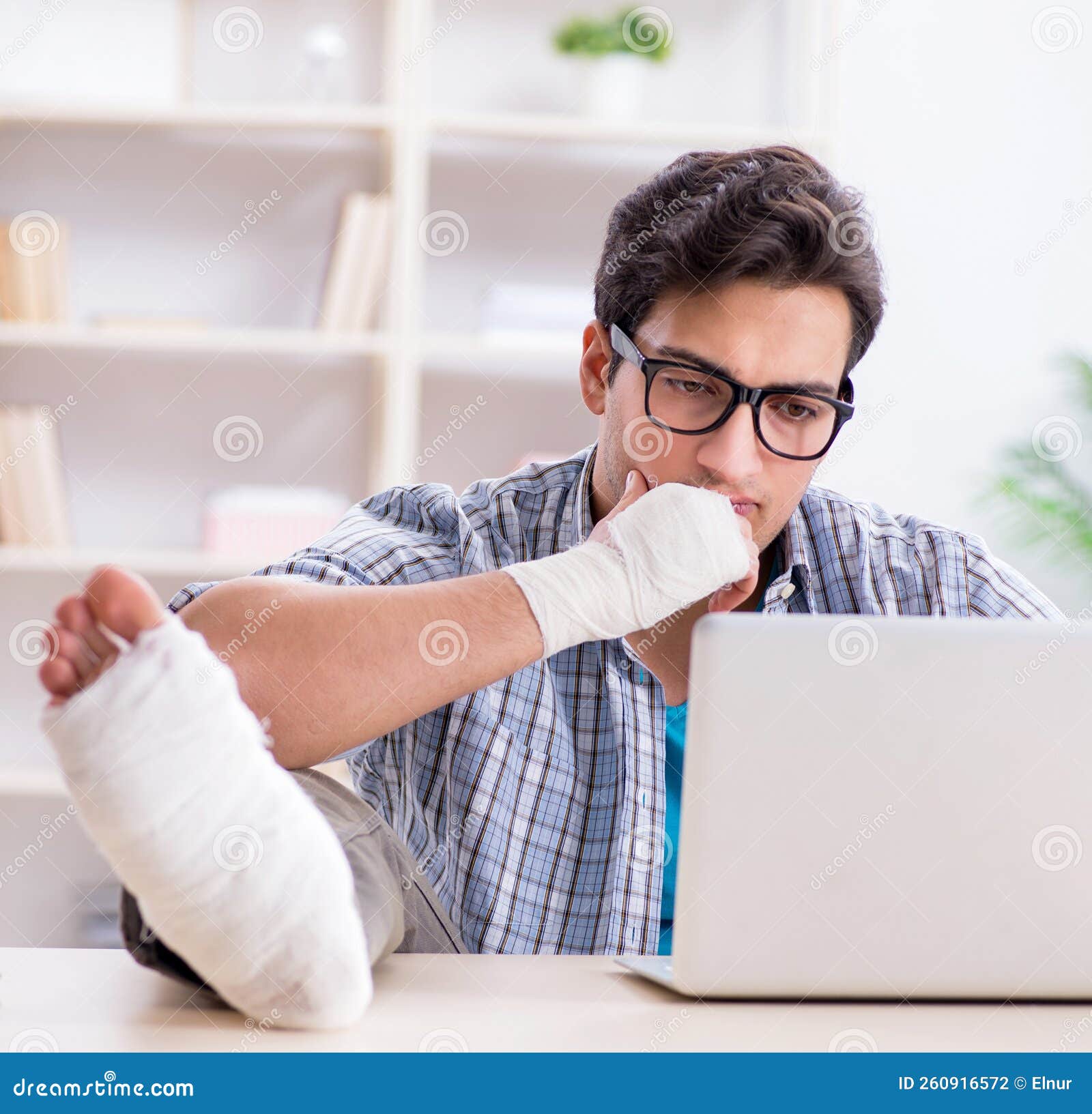 Freelancer with Foot Injury Working from Home Stock Photo - Image of ...