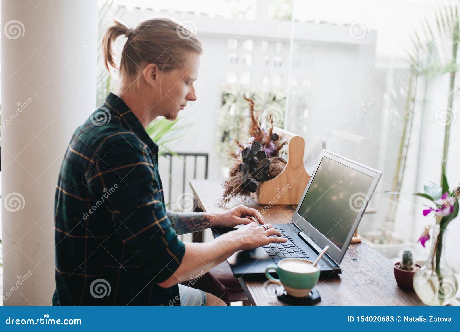 Businessman Having Coffee and Doing His Work in Cafe Stock Image ...