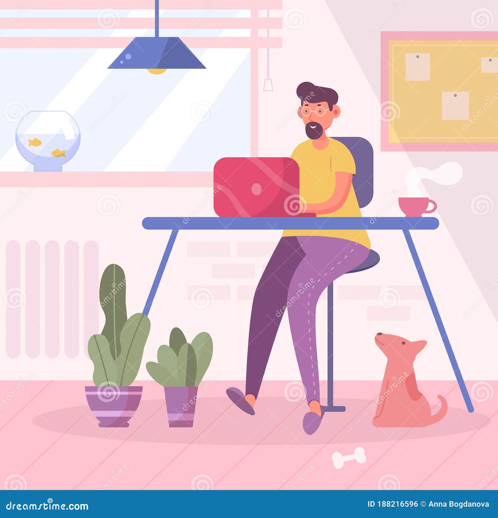 Freelancer at Home. Vector. Cartoon. Isolated Art. Stock Vector ...