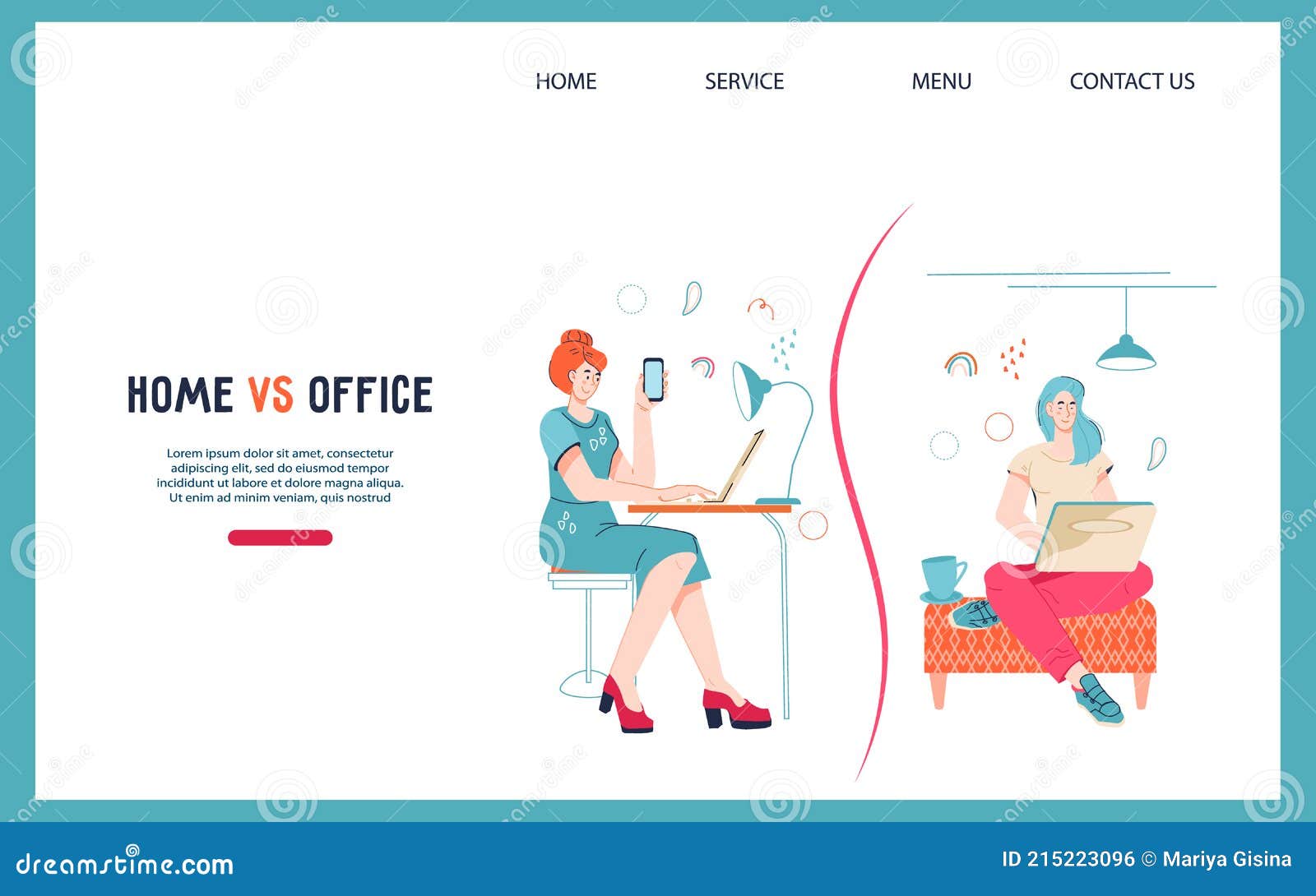 Freelancer Remote Occupation Vs Office Work Website Banner, Flat Vector ...