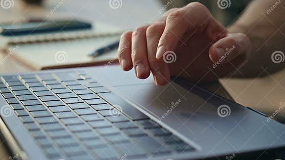 Freelancer Scrolling Touchpad Laptop Working Online at Remote Workplace ...