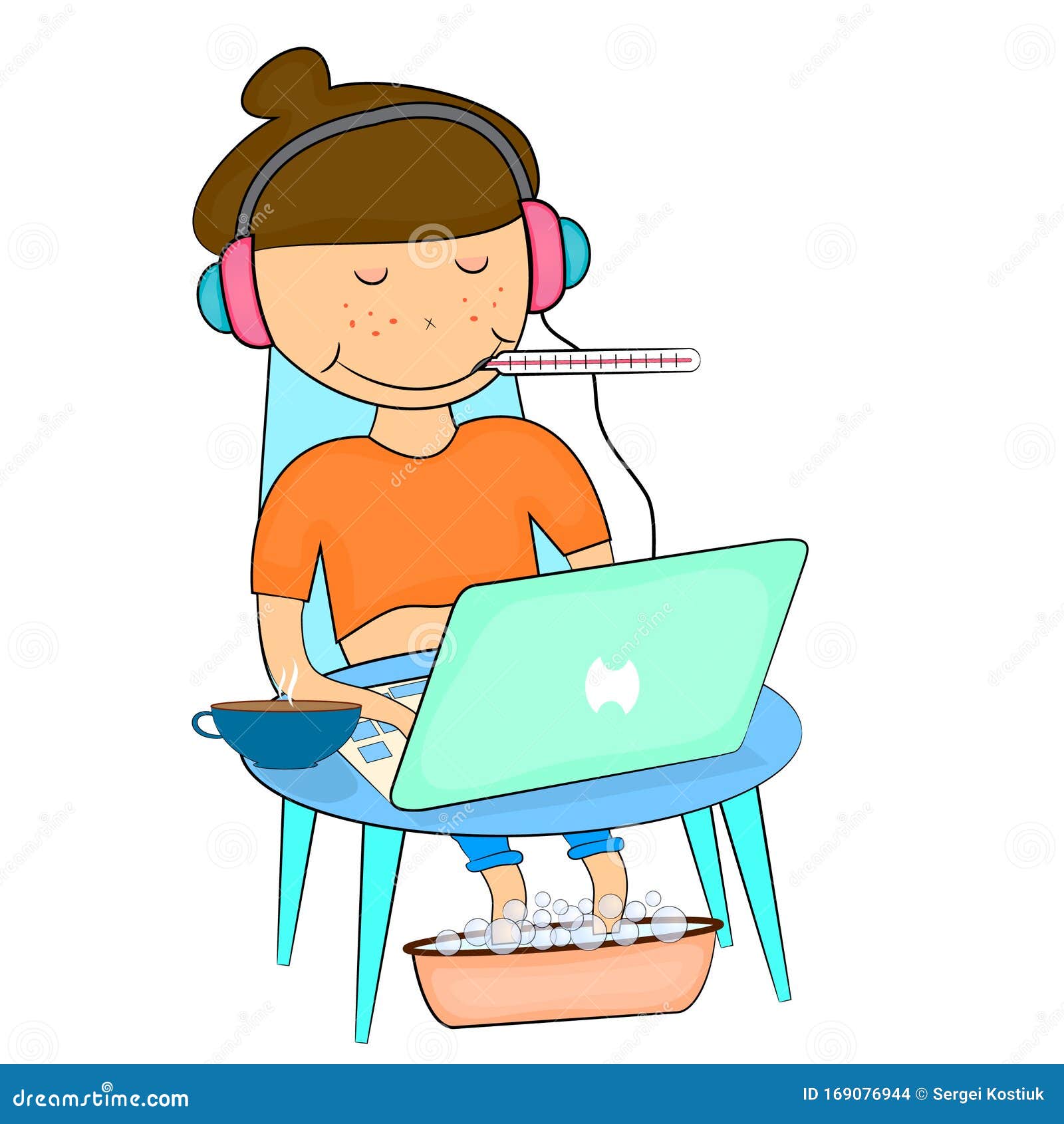 Freelancer Sitting at the Computer. Cartoon Vector Stock Vector ...