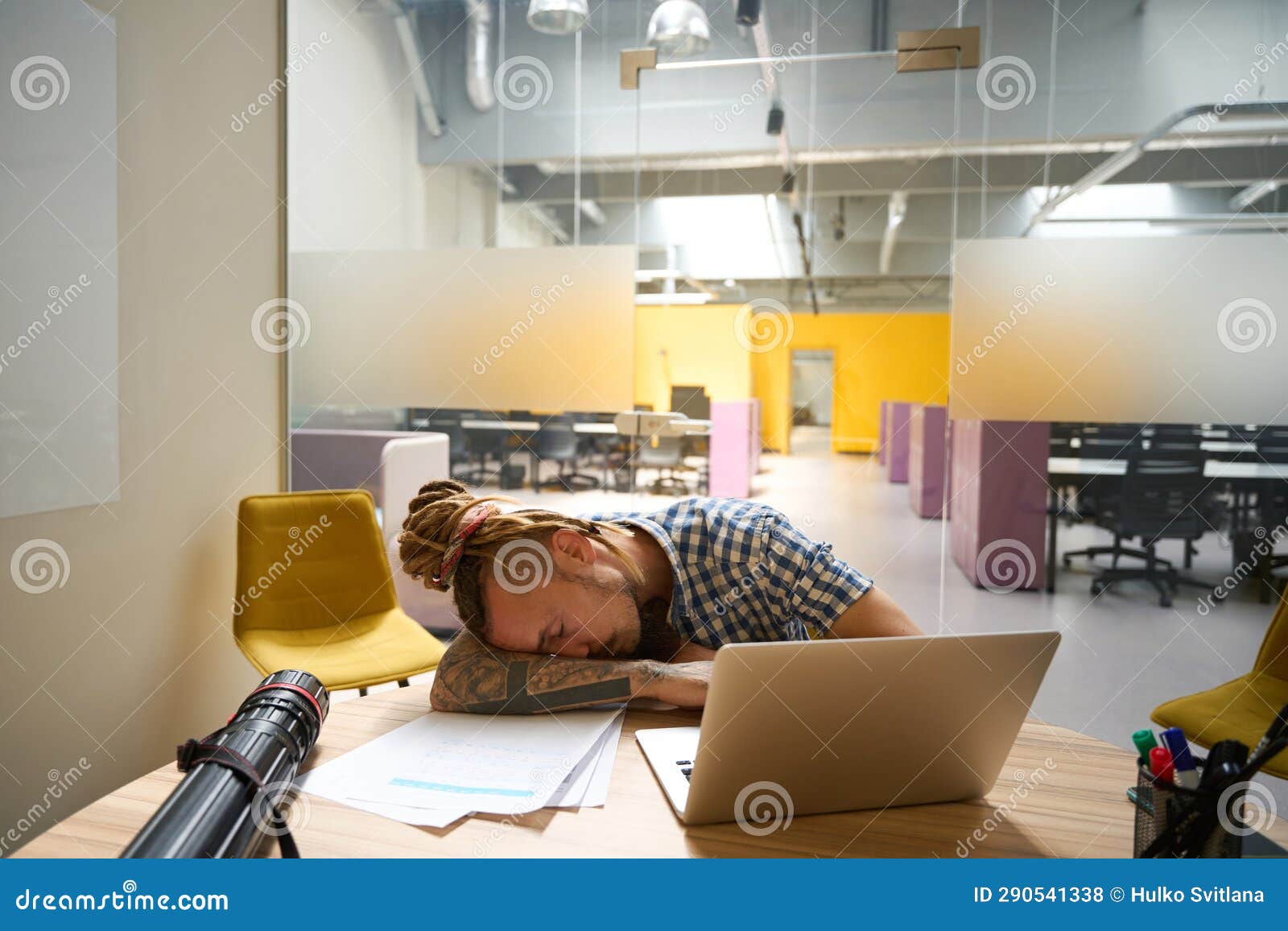 Freelancer Sitting at His Desk Dozed Off while Working Stock Photo ...