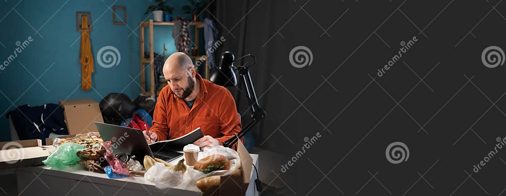 Freelancer or Student Working in Messy Room with Piles of Clothes Stock ... Freelancer or Student Working in Messy Room with Piles of Clothes Stock ...
