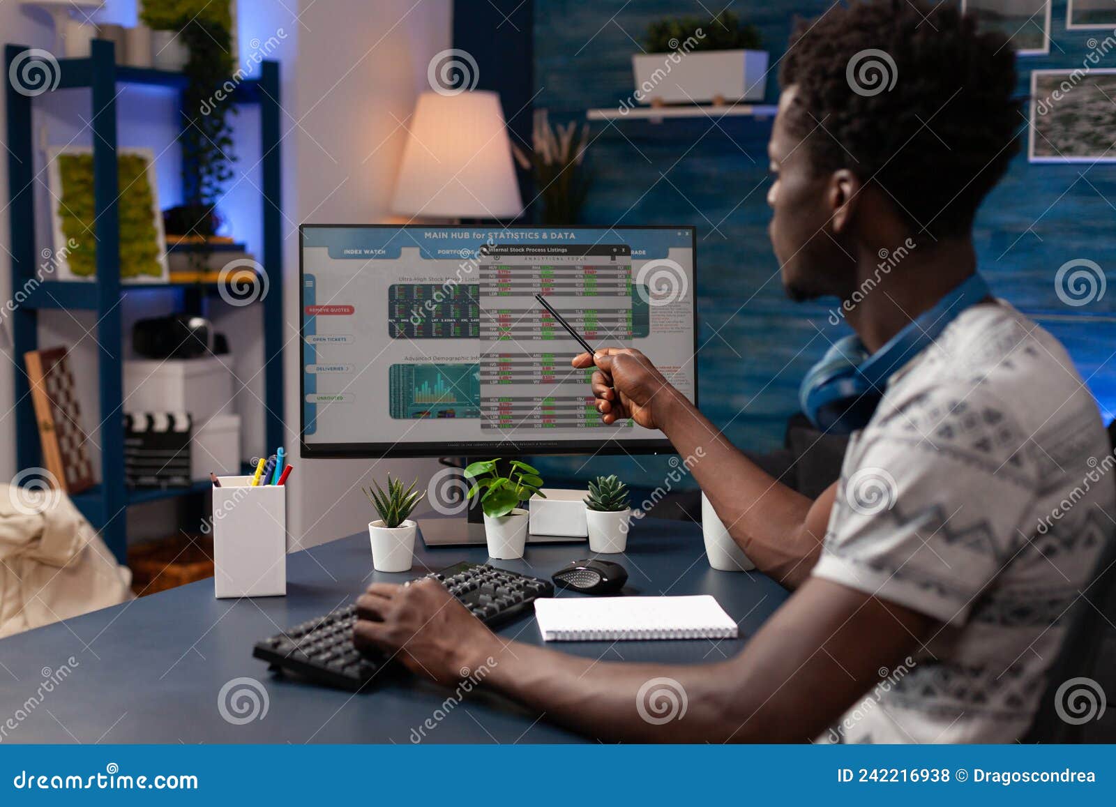 Freelancer Trader Analyzing Crypto Currency Information on Computer ...