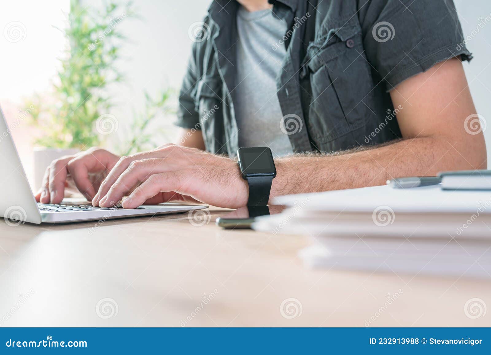 Freelancer Typing Laptop Computer Keyboard in Home Office Stock Photo ...