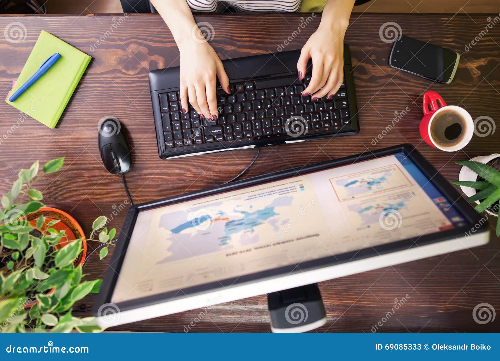 Freelancer Using Computer Top View Stock Image - Image of internet ...