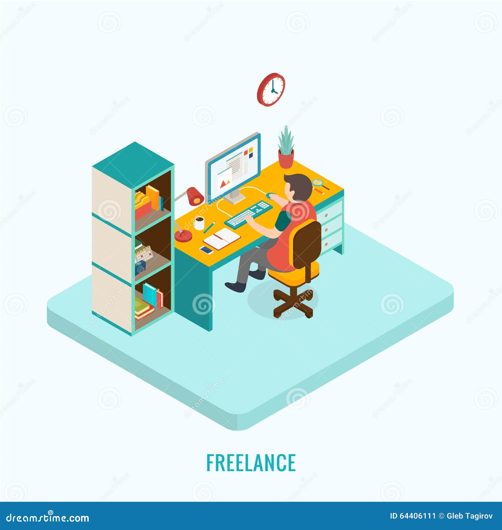 Freelancer at work. stock vector. Illustration of freelancer - 64406111