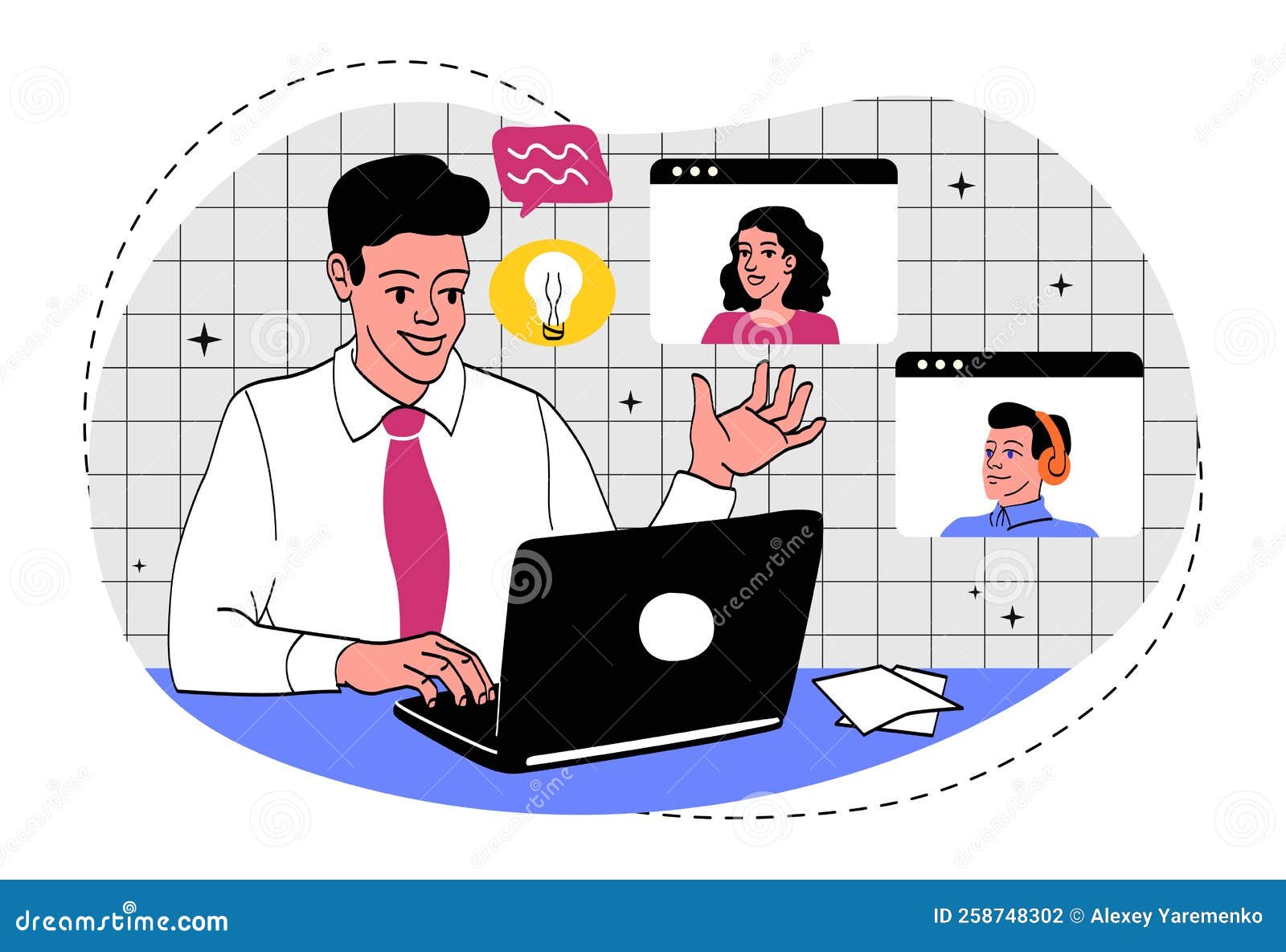 Freelancer at work stock vector. Illustration of outline - 258748302